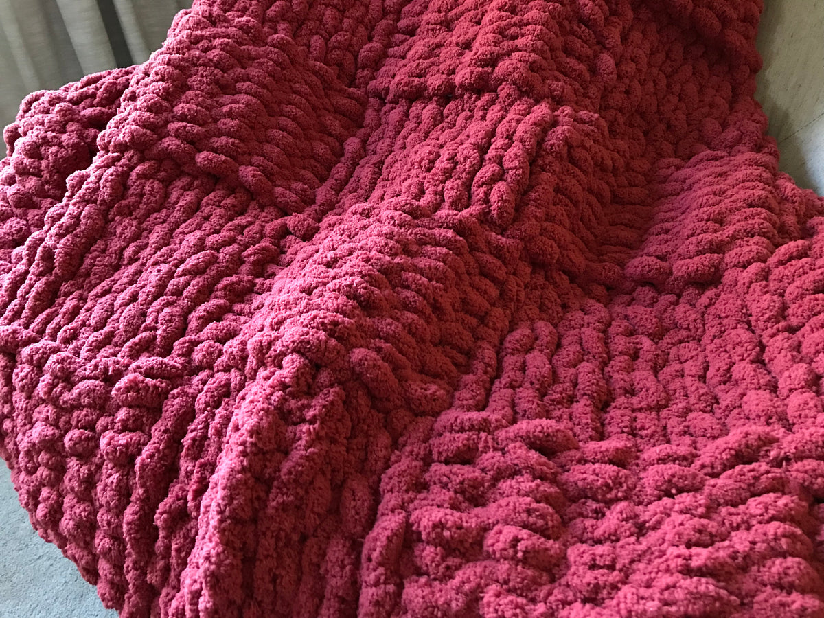 Chunky Knit Blanket | Cranberry Red Knit Throw – Hands On For Homemade