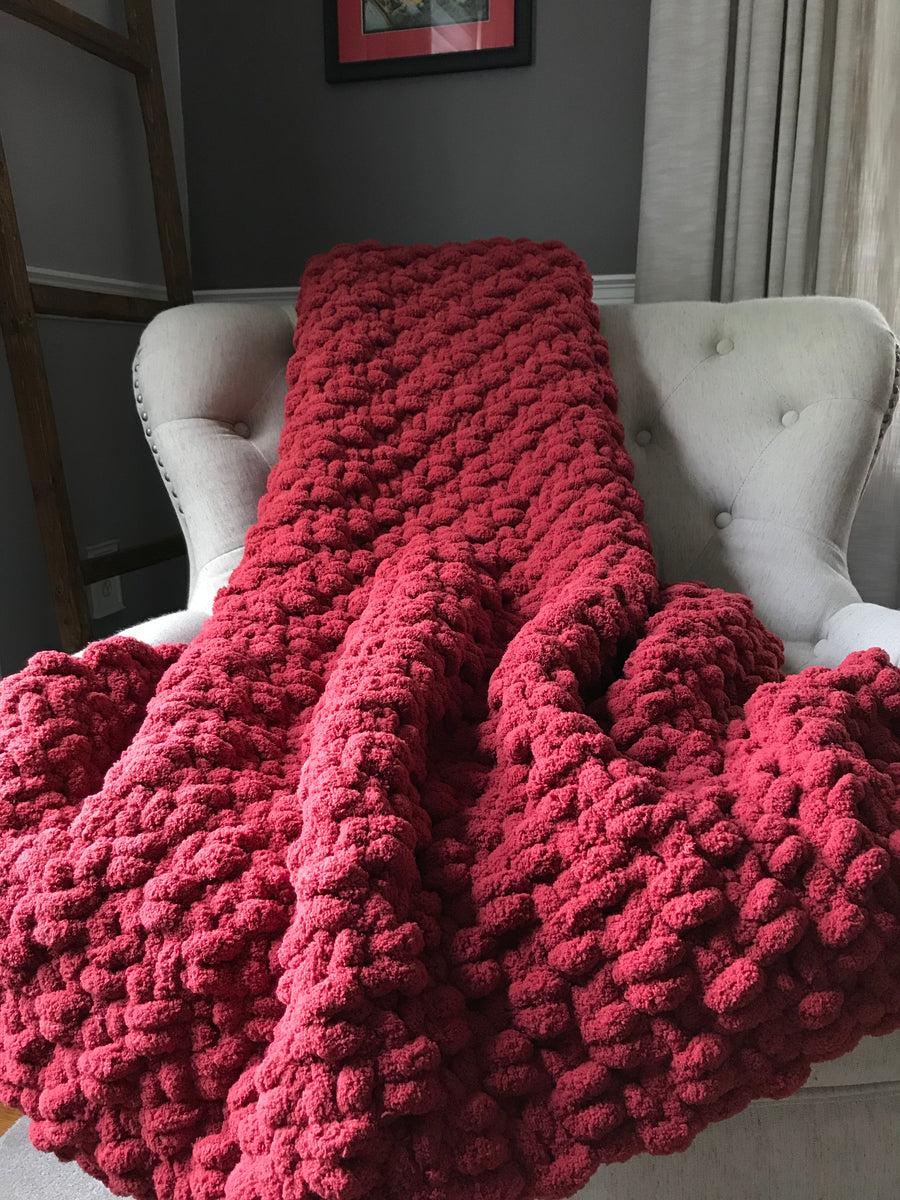 Chunky Knit Blanket | Cranberry Knit Throw Blanket – Hands On For Homemade